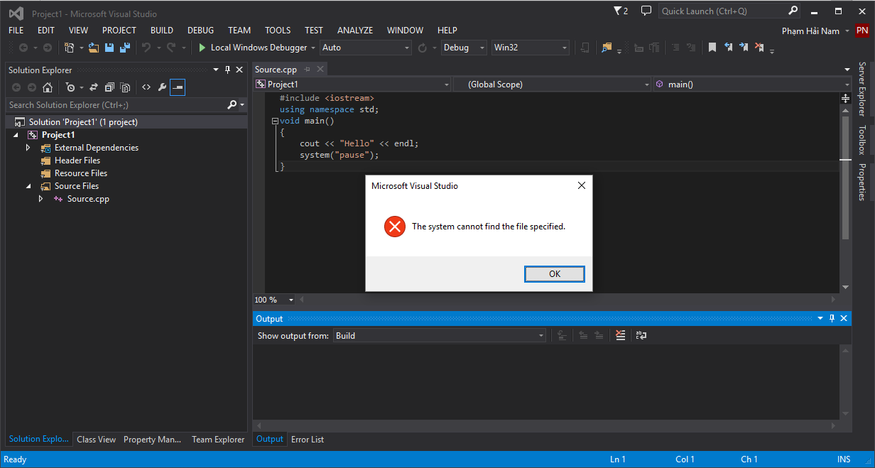 Giúp Fix Lỗi The System Cannot Find The File Specified Khi Compile Và Run Code Trên Vs2013