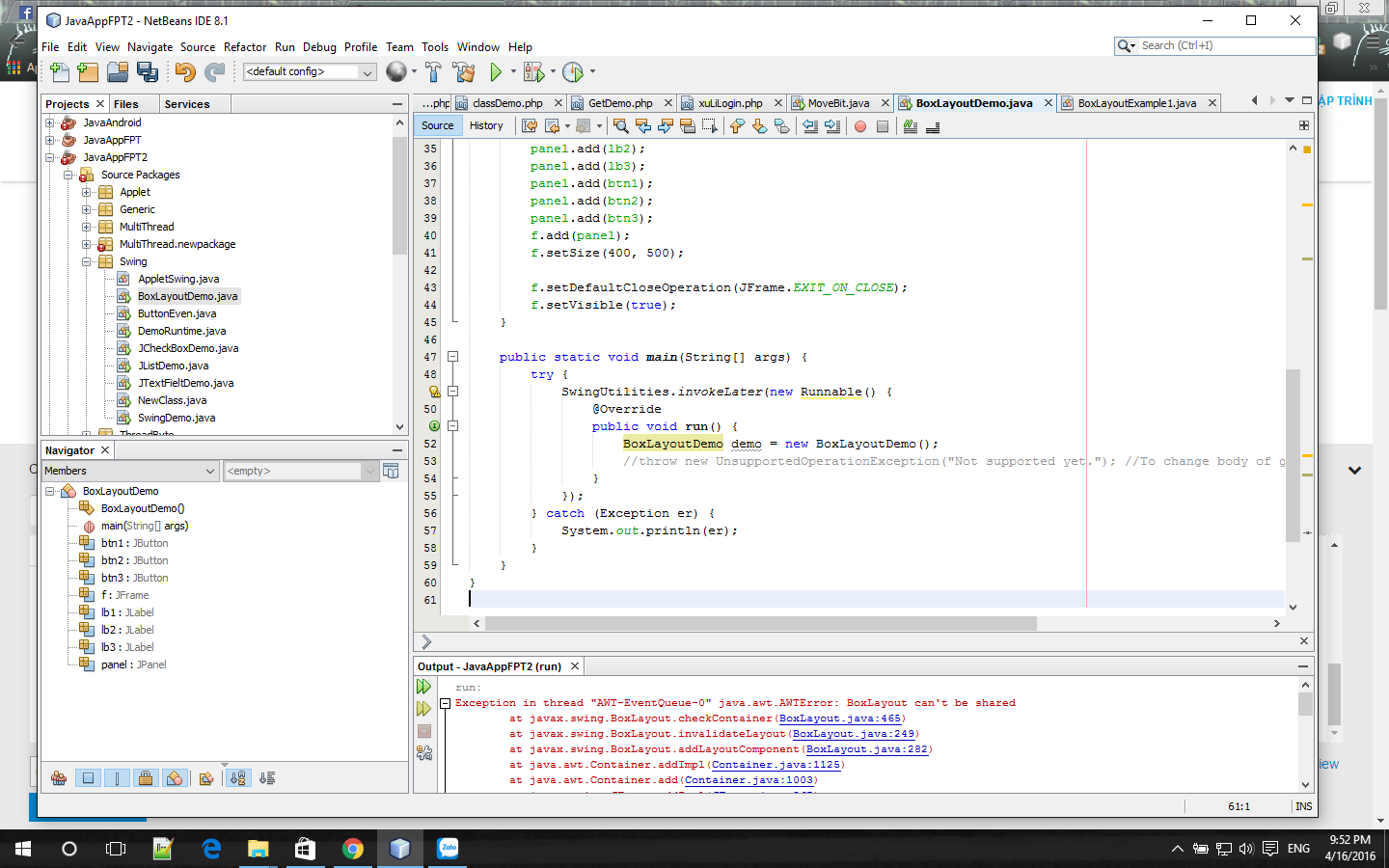 Lỗi khi dùng BoxLayout trong java Swing - programming - Dạy Nhau Học