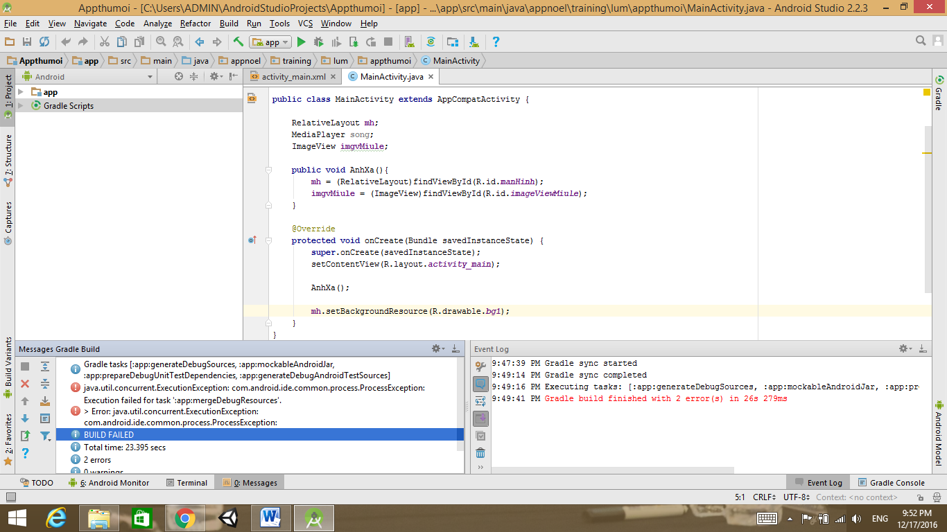 Lỗi trong Android Studio - programming - Dạy Nhau Học