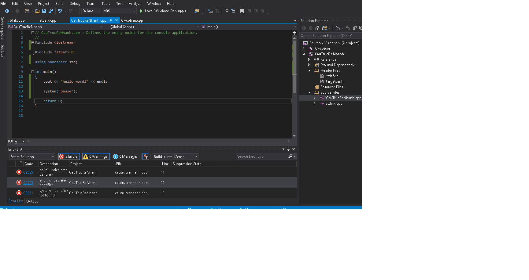 Chạy code trên Visual studio 2017 bị lỗi "undeclared identifier" - programming - Dạy Nhau Học