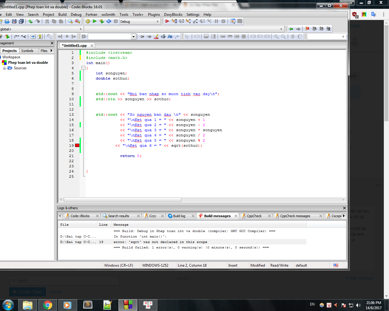 Thắc mắc về phép toán lấy căn trong C++ - programming - Dạy Nhau Học