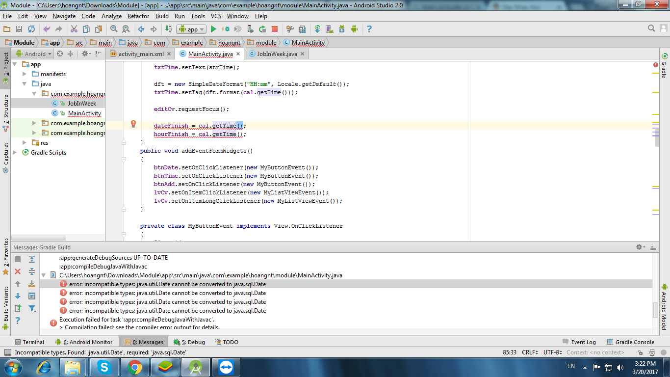 L i error Incompatible Types Java util Date Cannot Be Converted To 